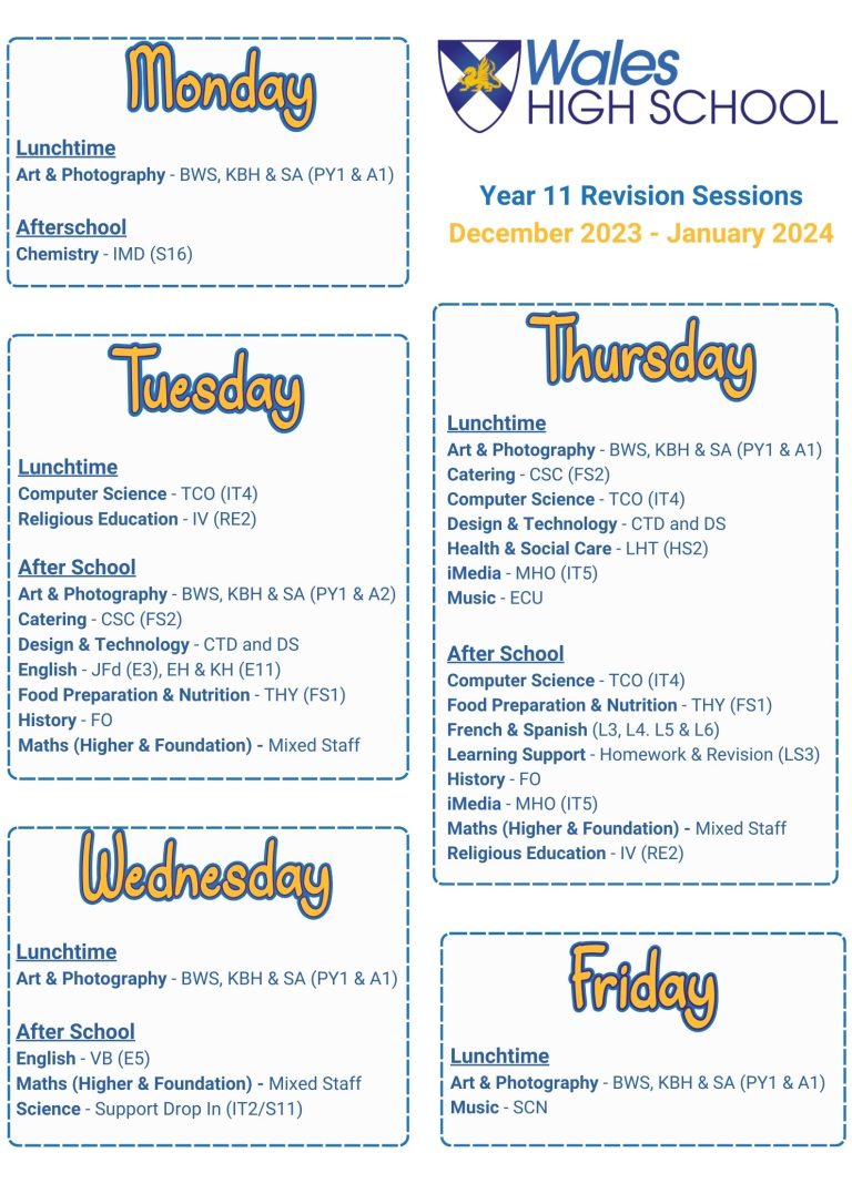 Year 11 Information – Wales High School